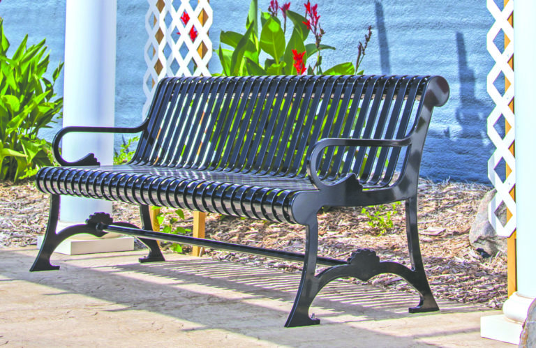 Ribbed Steel Park Bench with Backrest | Powder Coated Strap Steel