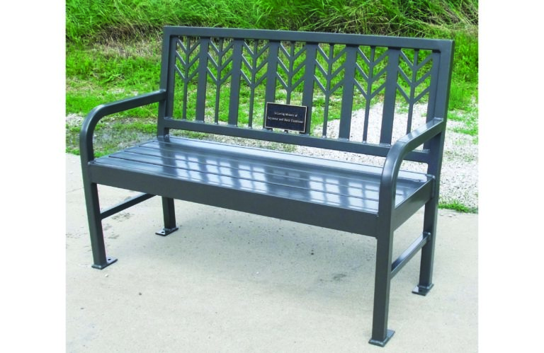 Strap Steel Bench with Ornate Backrest | Streetscape | Kay Park